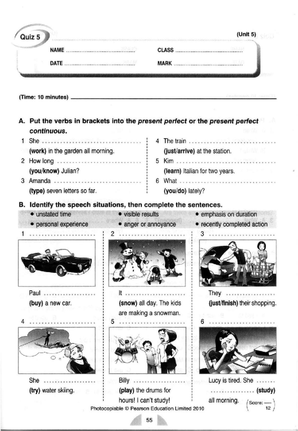 NRU4 - Quiz 5 - Present Perfect & Continuous Verbs - Studocu