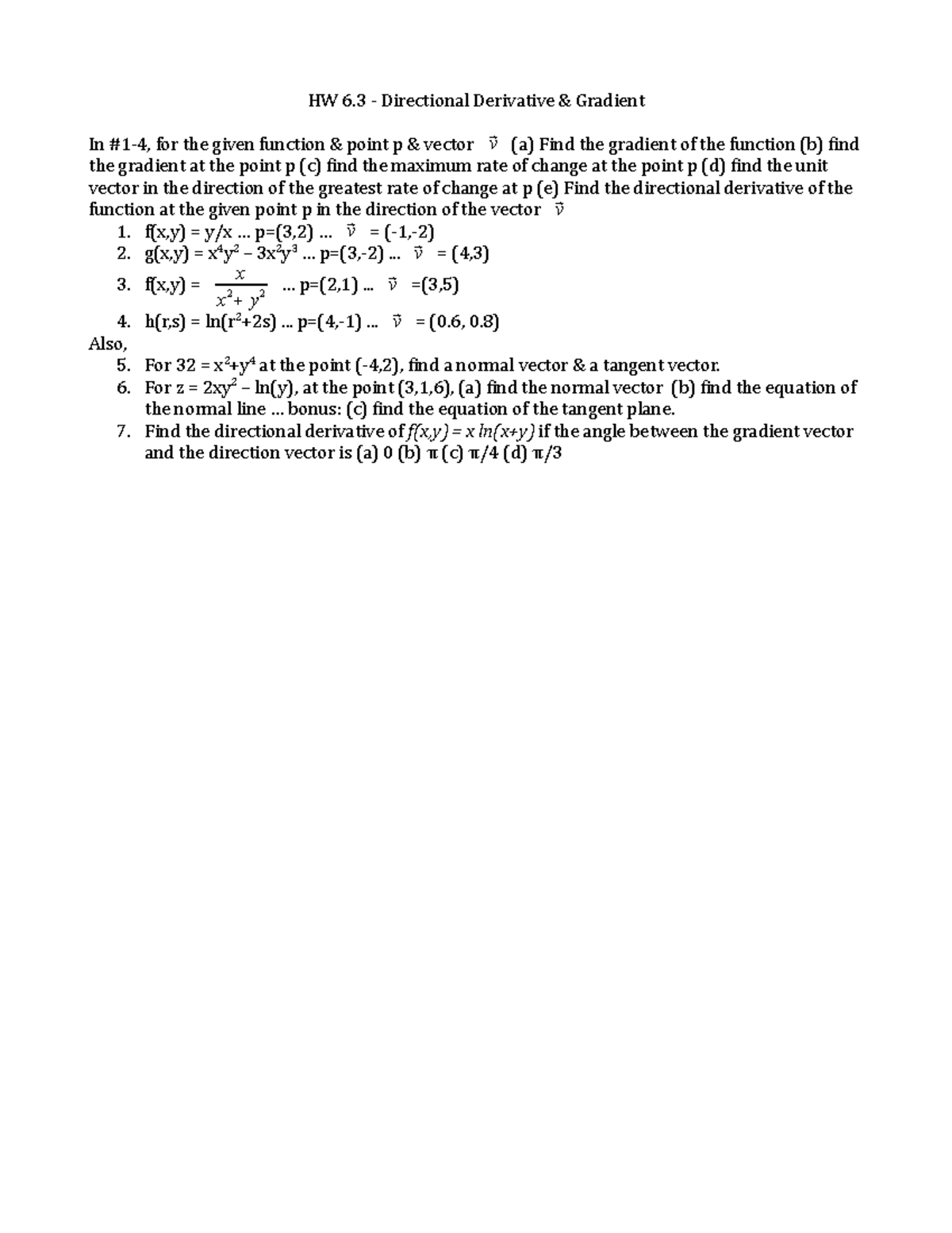 HW 6.3 - Directional Derivative & Gradient Calculations - Studocu