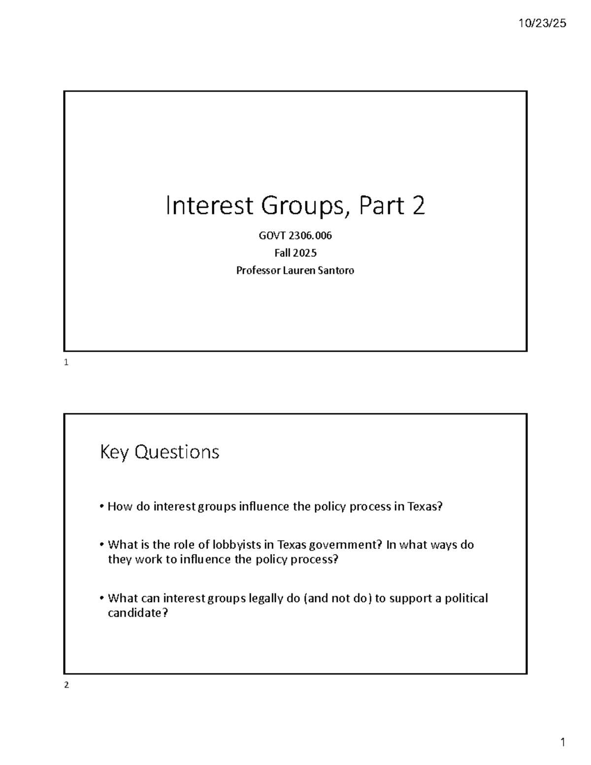 GOVT 2306 Interest Groups & Political Influence - Fall 2025 Lecture ...