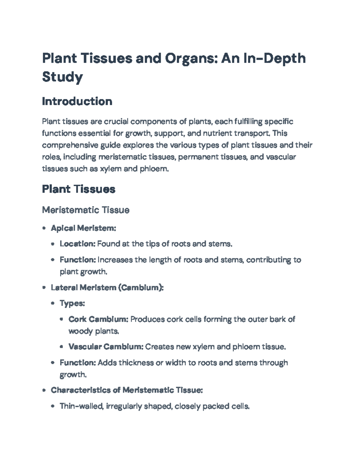 Comprehensive Guide to Plant Tissues and Organs: Structure and ...