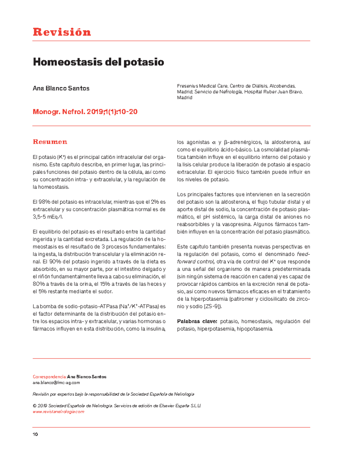 Monogr. Nefrol. 2019; 1(1): Homeostasis del Potasio: Funciones y ...