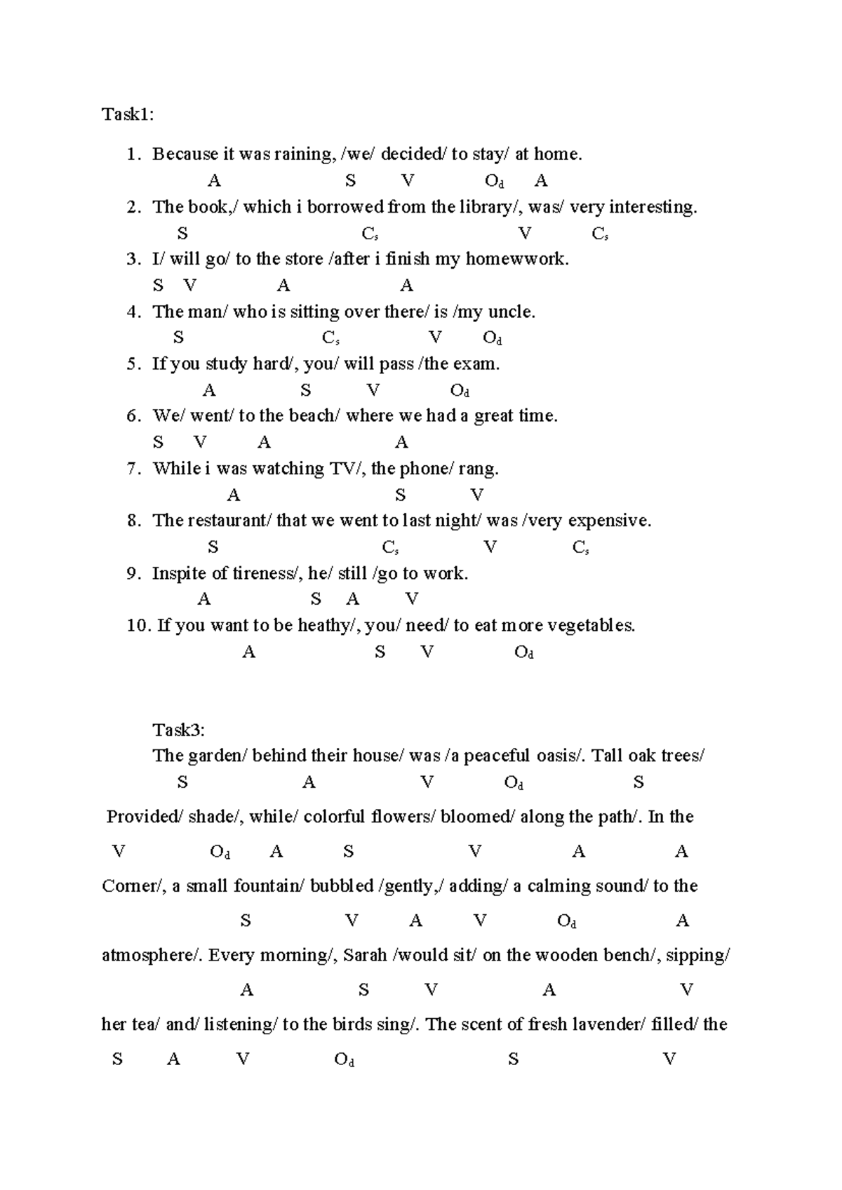 Task 1 & 3: Sentence Structure Analysis and Practice - ENG101 - Studocu