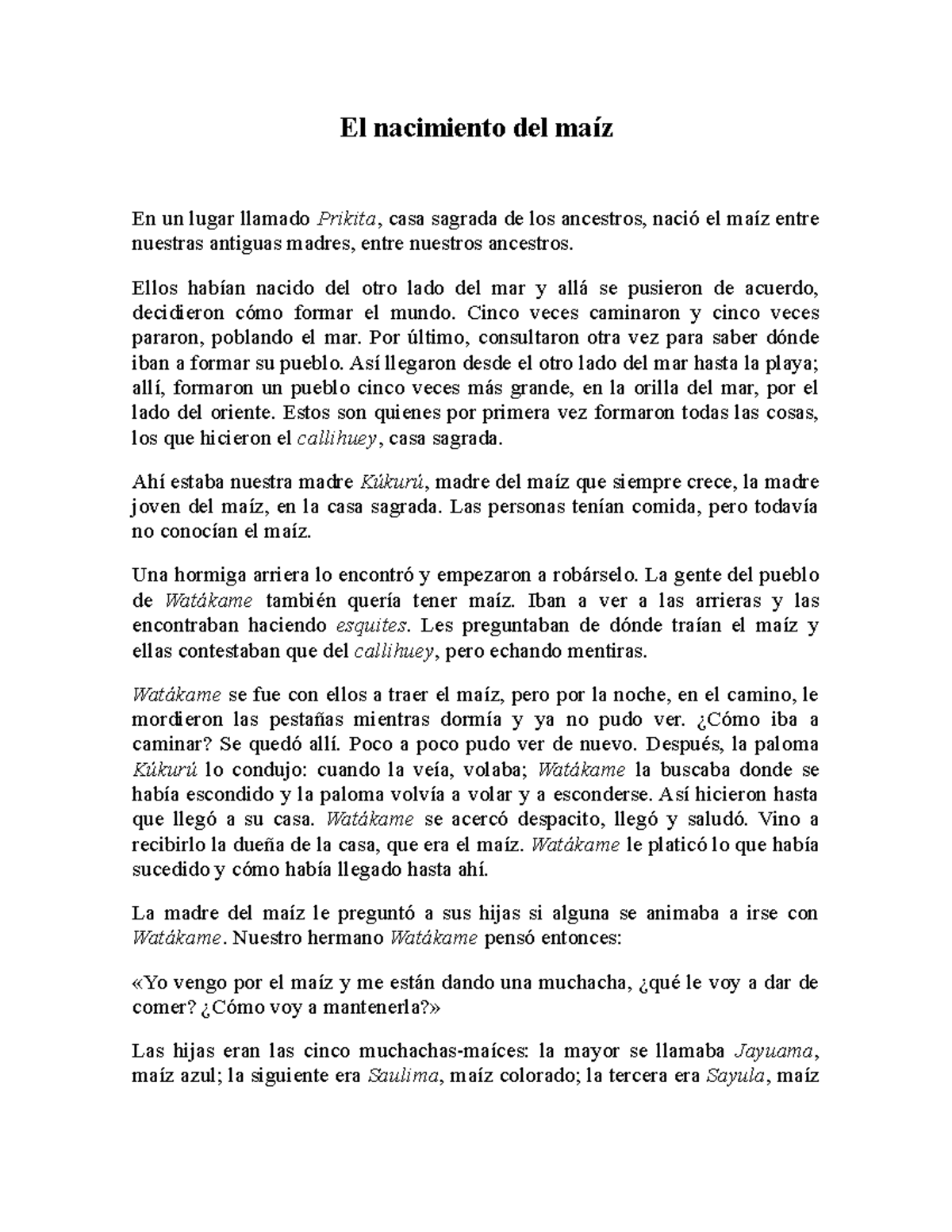 El nacimiento del maíz: Leyenda Huichol y su Significado - Studocu