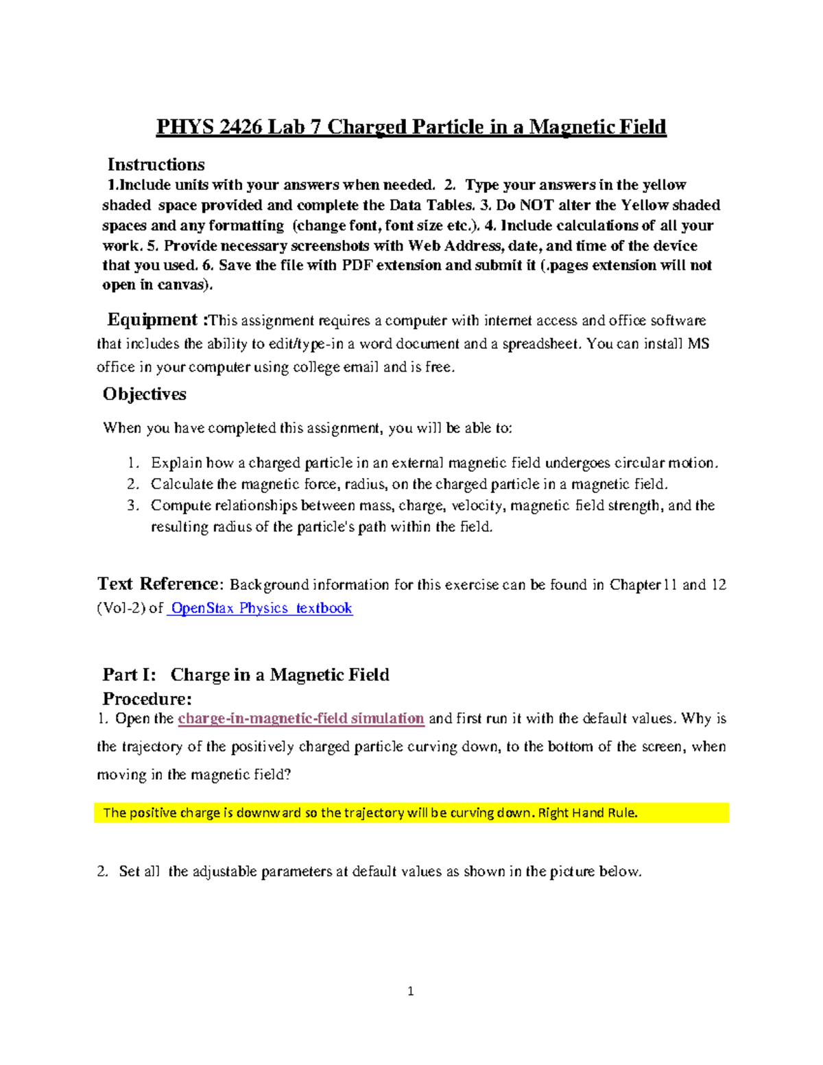 PHYS 2426 Lab 7: Analyzing Charged Particles in Magnetic Fields - Studocu