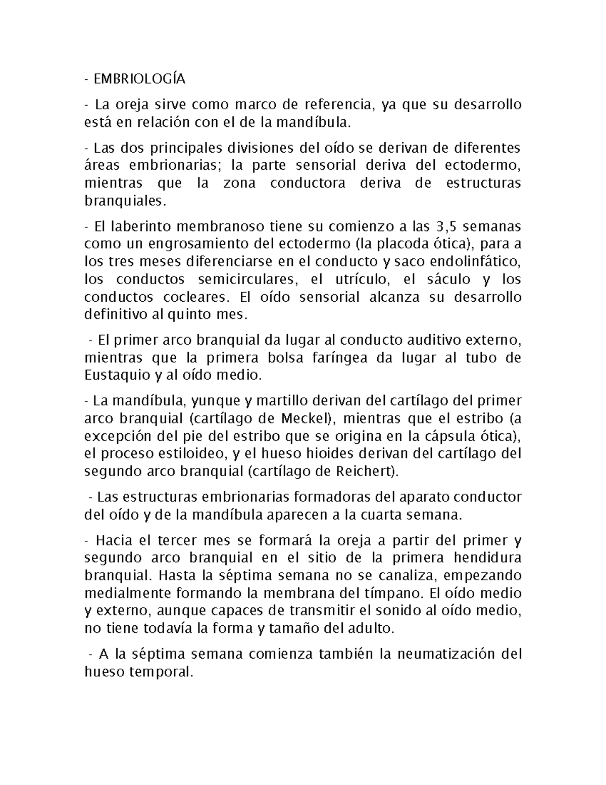 Embriologia CARA Arcos Faringeos Texto - EMBRIOLOGÍA La oreja sirve ...