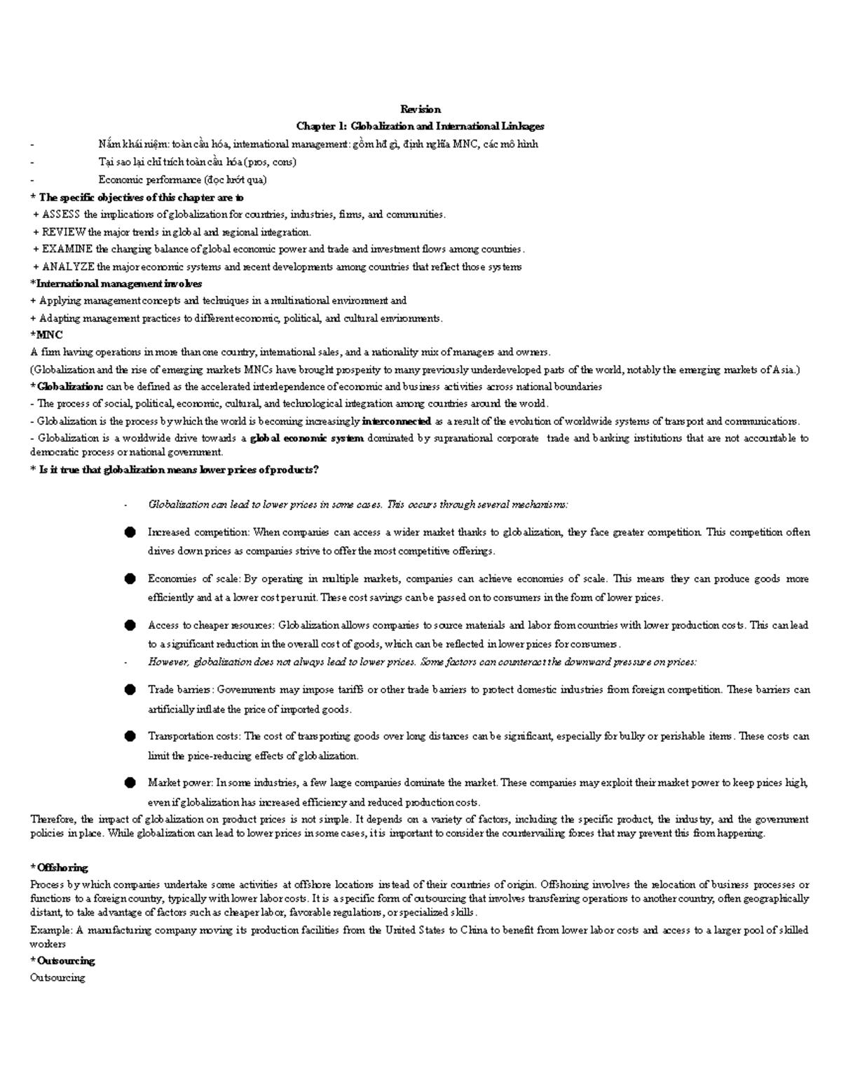 Revision Chapter 1: Globalization and International Linkages - Key ...