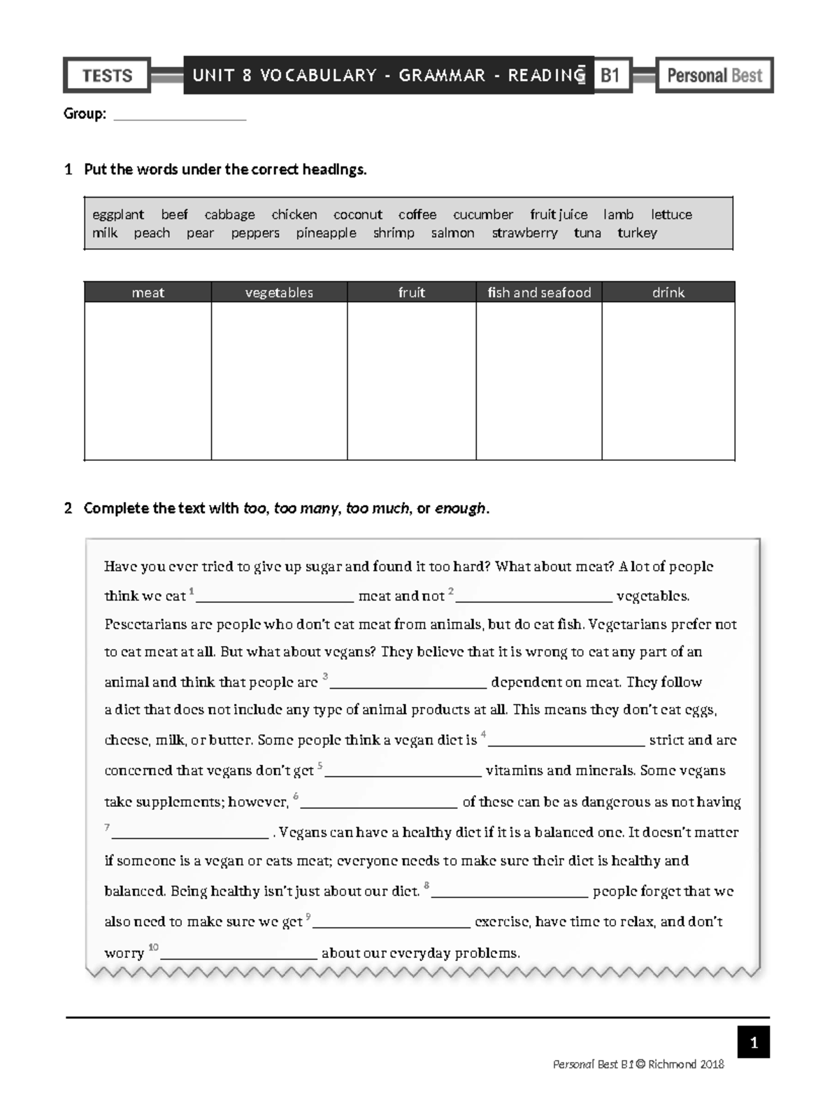 Revision Guide for UNIT 8: Vocabulary, Grammar & Reading - Studocu