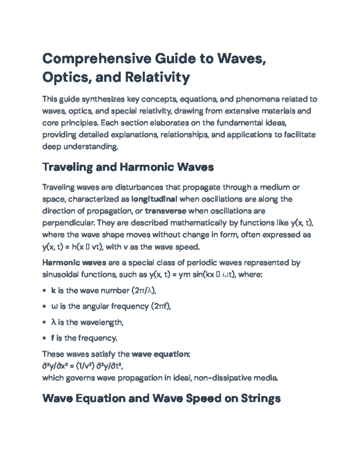 Comprehensive Guide to Waves, Optics, and Relativity Concepts - Comprehensive Guide to Waves ...
