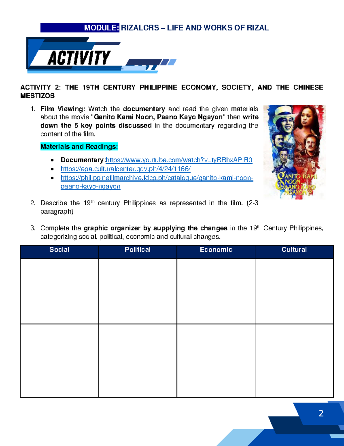 Olrizalcrs - Activity 2 - MODULE: RIZALCRS – LIFE AND WORKS OF RIZAL 2 ...