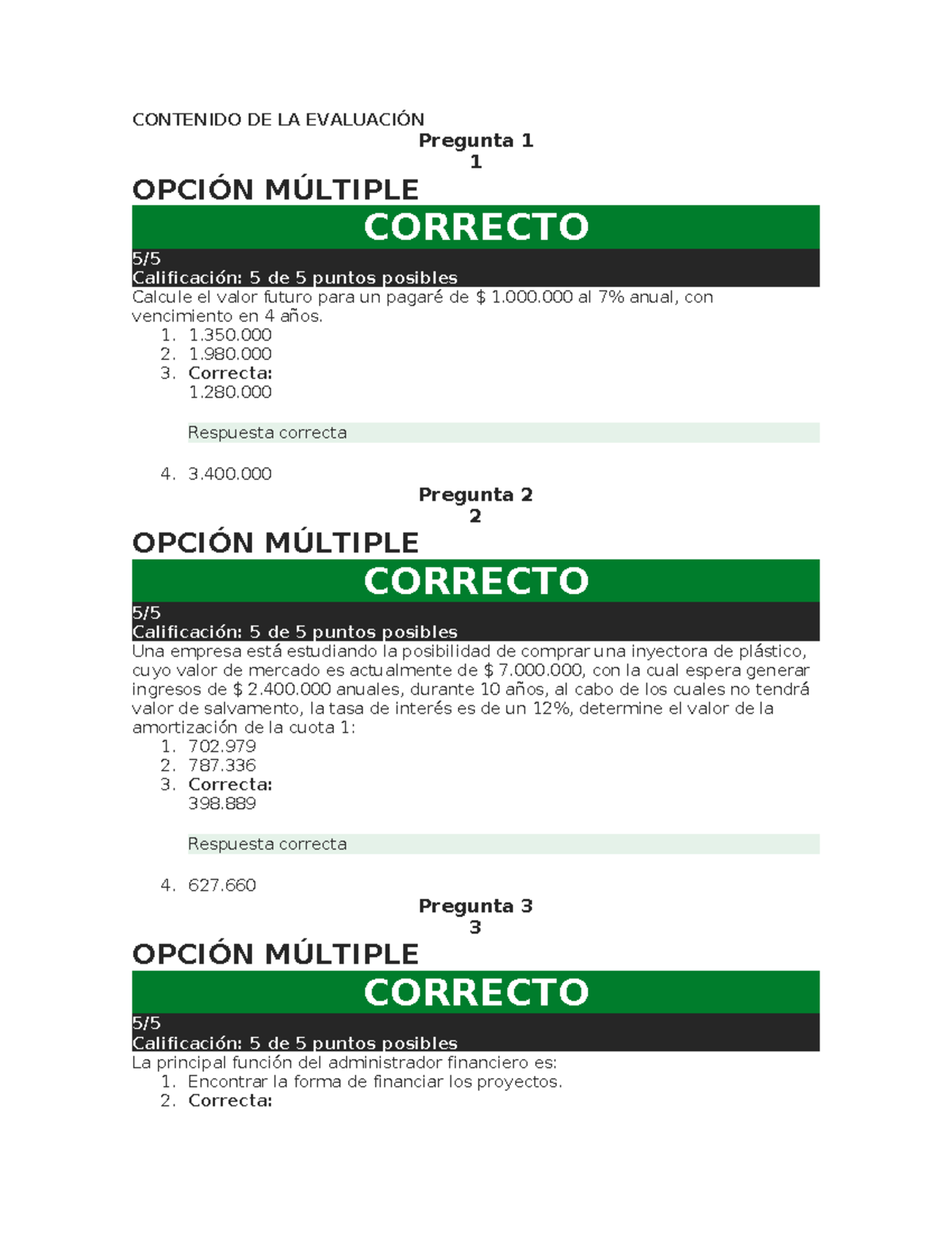 Evaluación de Finanzas: Preguntas y Respuestas (Curso: FIN-101) - Studocu