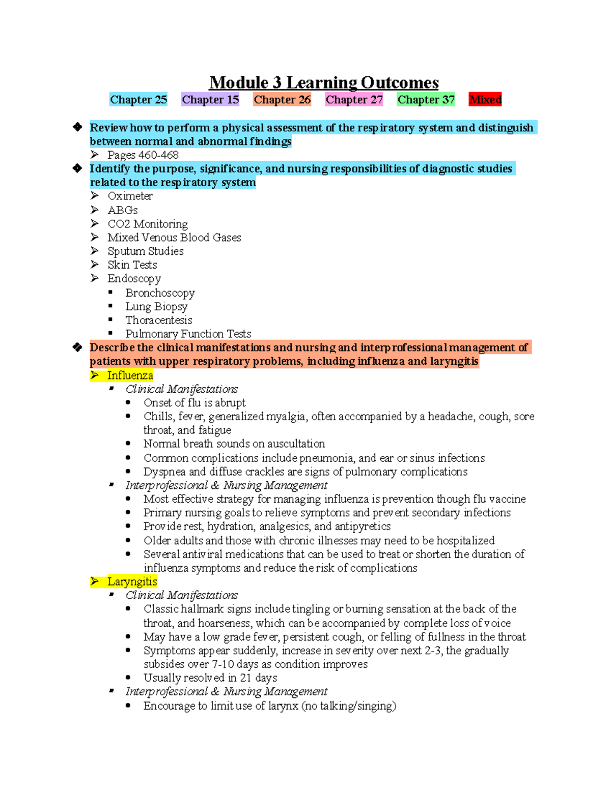 Module 3 learning outcomes - Module 3 Learning Outcomes Chapter 25 Chapter 15 Chapter 26 Chapter ...