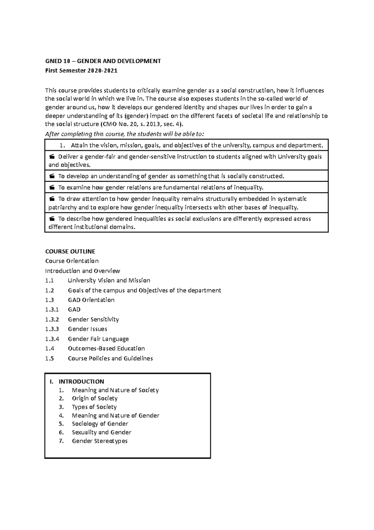 GNED 10 - Gender and Development Learning Module Overview - Studocu