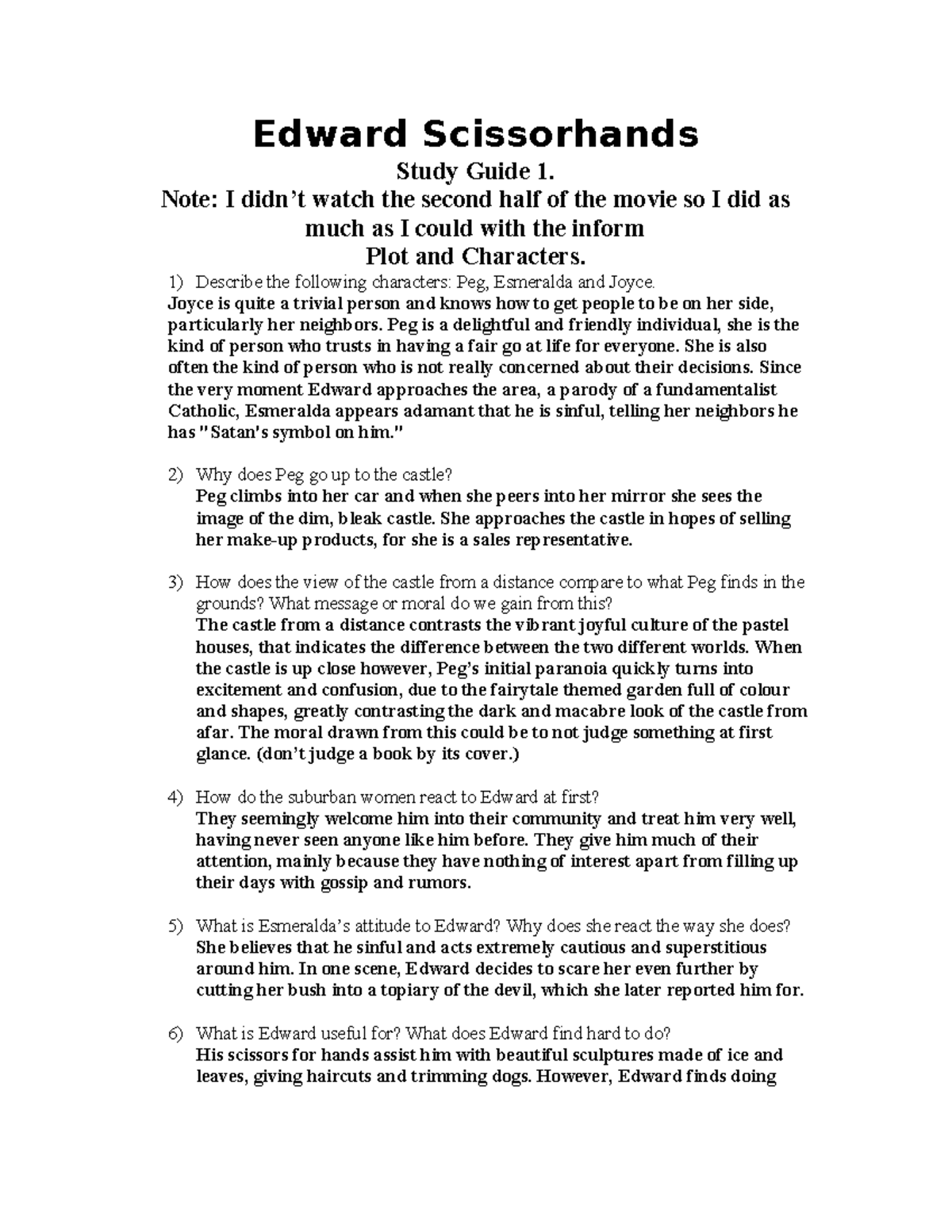 Edward Scissorhands (Final) Study Guide: Characters, Themes & Analysis ...