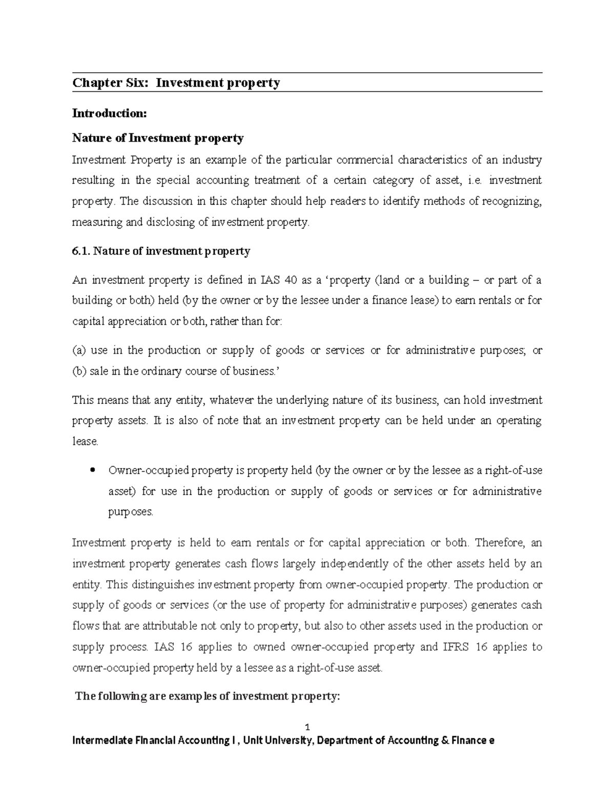 IFA I - Chapter 6: Understanding Investment Property and Its Accounting ...