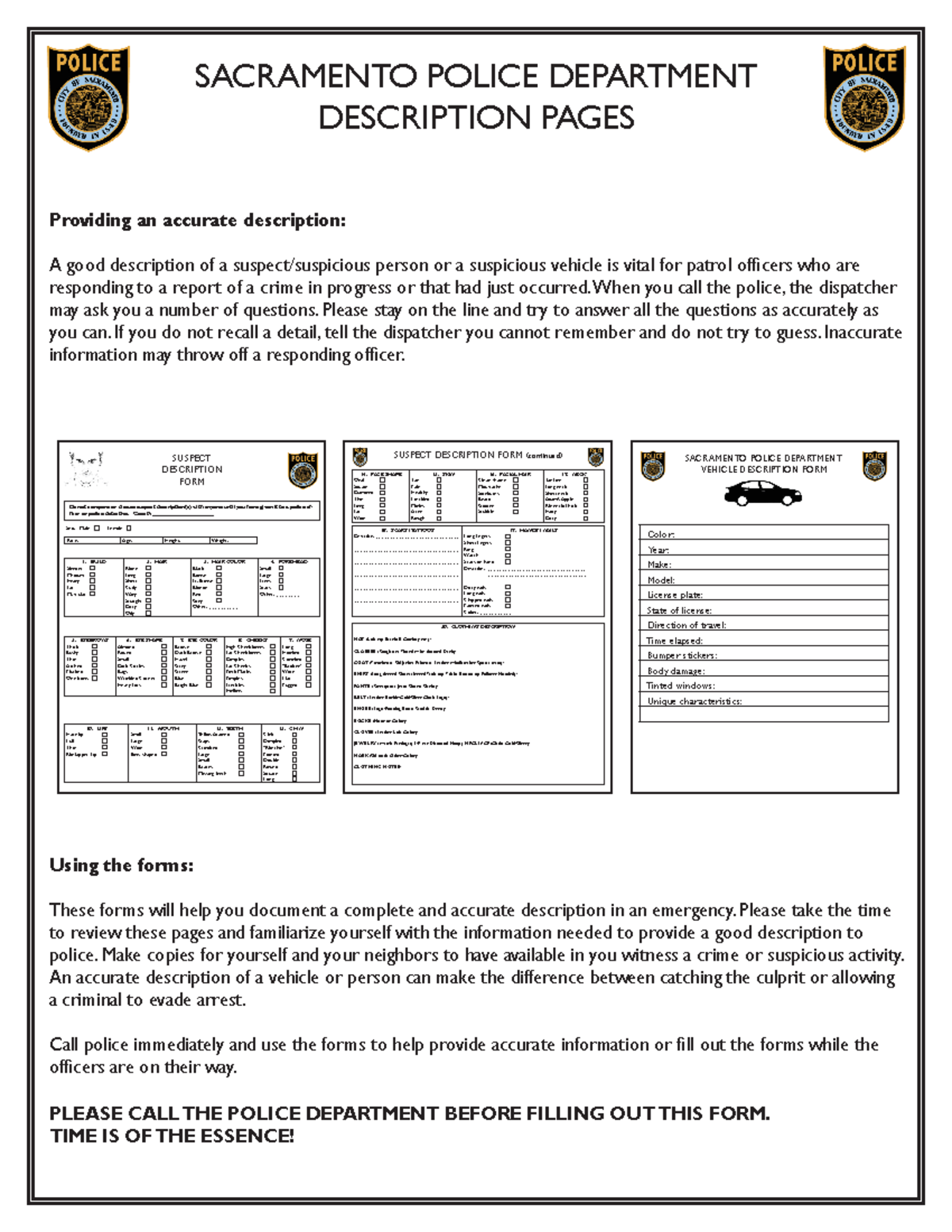 SPD Suspect Description Form: Detailed Reporting Guidelines - Studocu