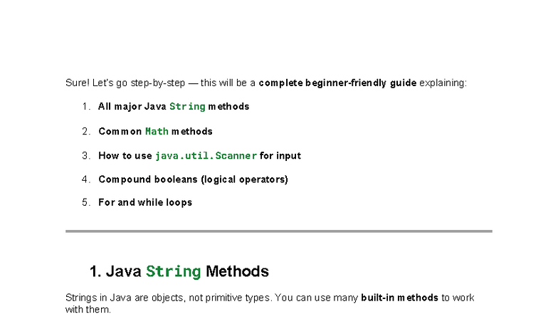 CSA - Unit 1 & 2: Java String, Math, Scanner, & Loops Guide - Studocu