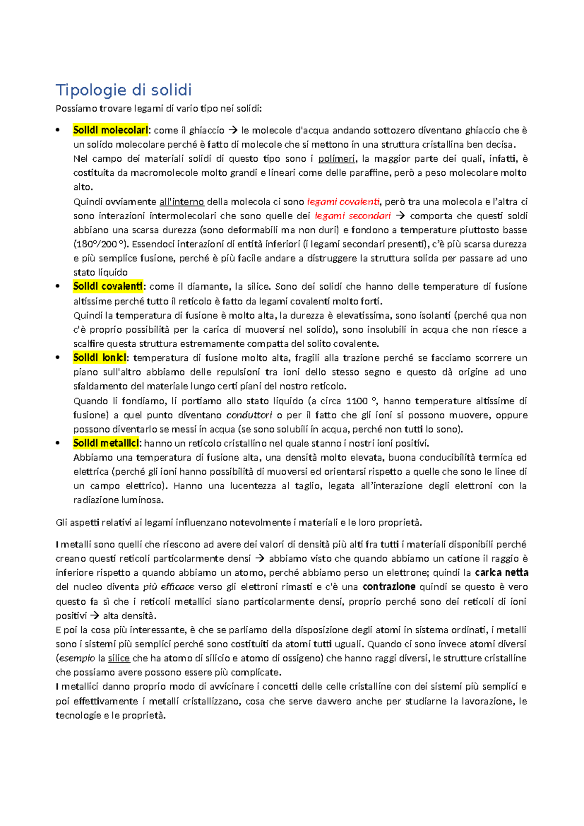 Strutture Cristalline e Tipologie di Solidi - Corso di Materiali 101 ...