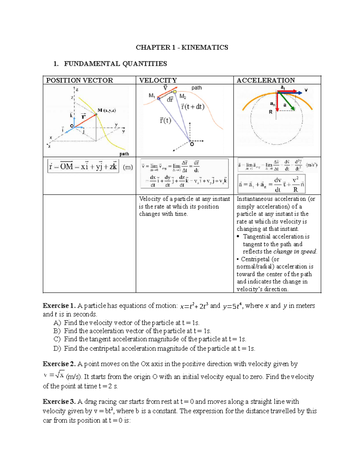 CHAPTER 1 KINEMATICS: FUNDAMENTAL QUANTITIES & EXERCISES - Studocu