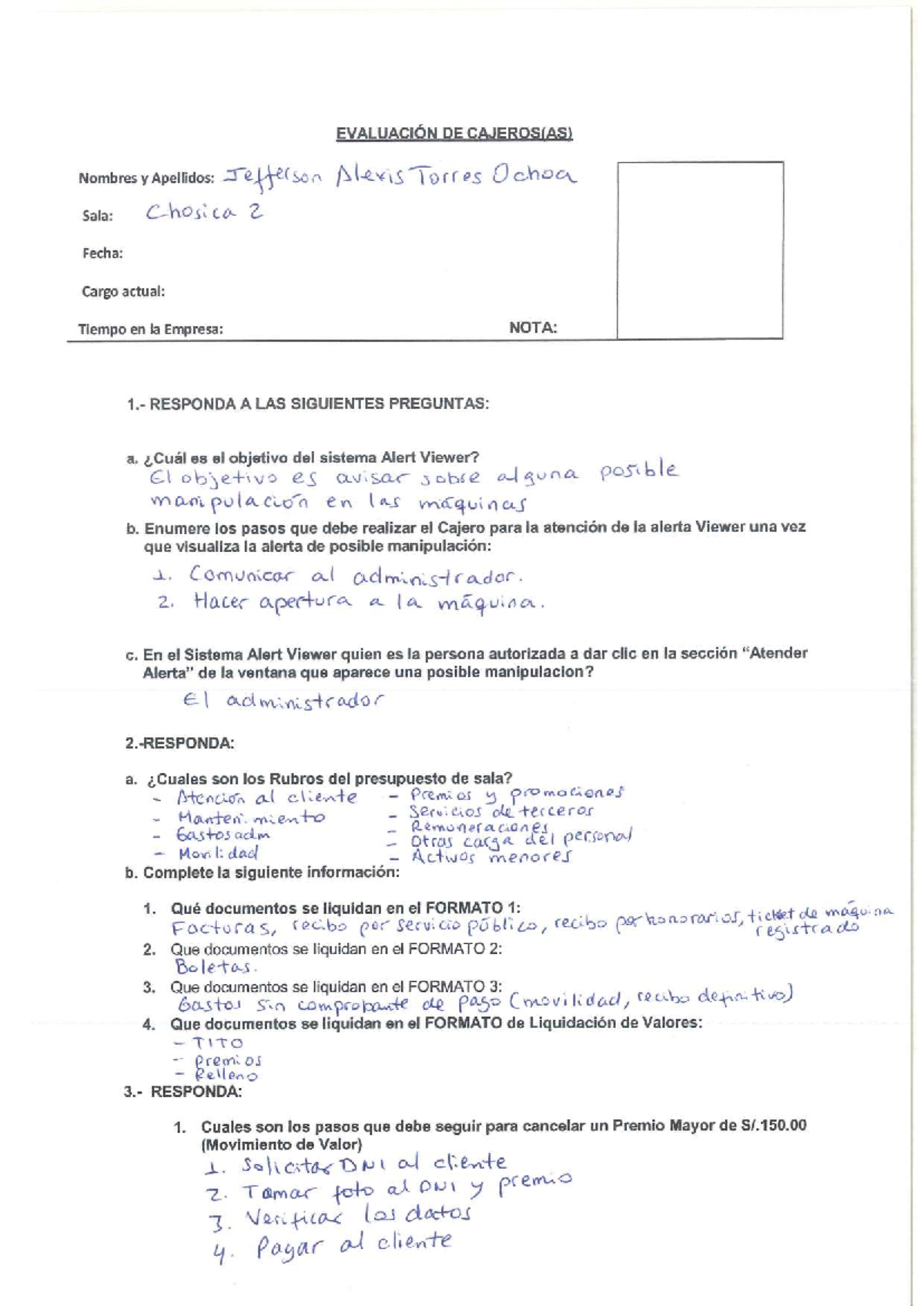 Evaluación de Cajeros(as) - Alert Viewer y Procedimientos (Cód. EVAL ...