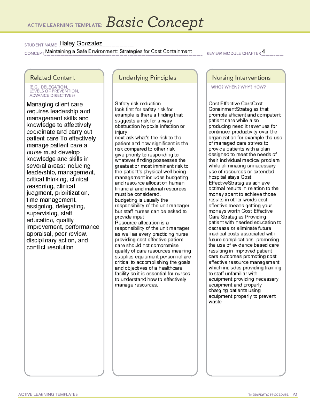 Proctored Temp 12 - ATI Active Learning Template: Cost Containment in ...