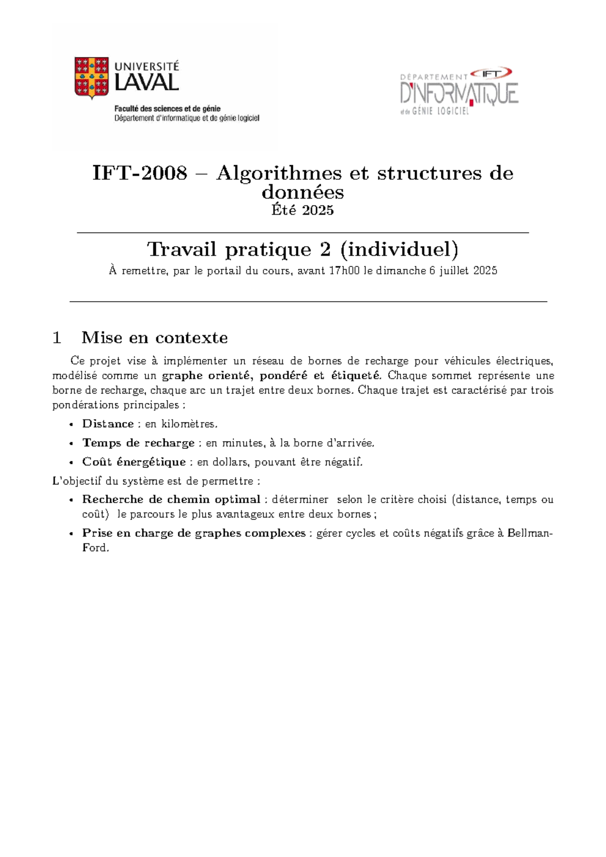 Algorithmes et structures de données - TP2 Été 2025: Réseau de Recharge ...
