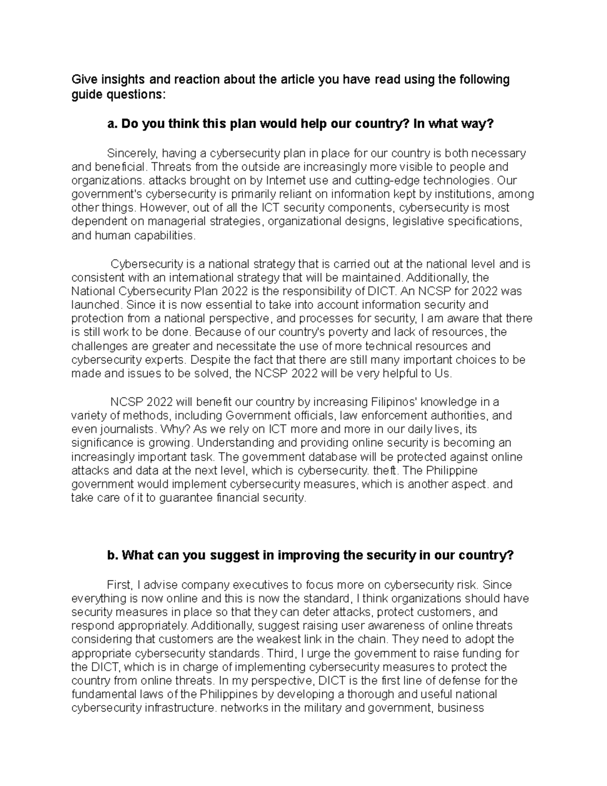 CASE study - Give insights and reaction about the article you have read ...