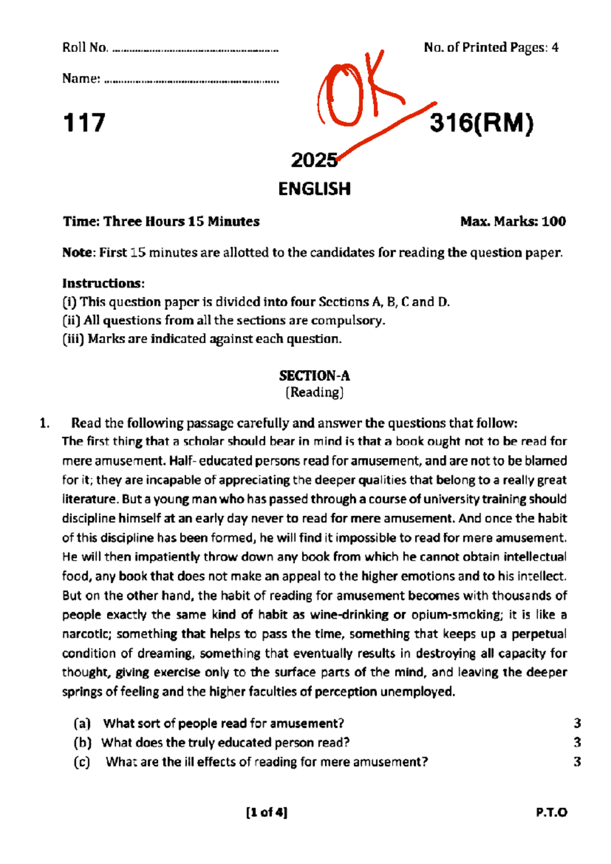 UP Board Class 12 English 316(RM) Final Exam Question Paper - Studocu