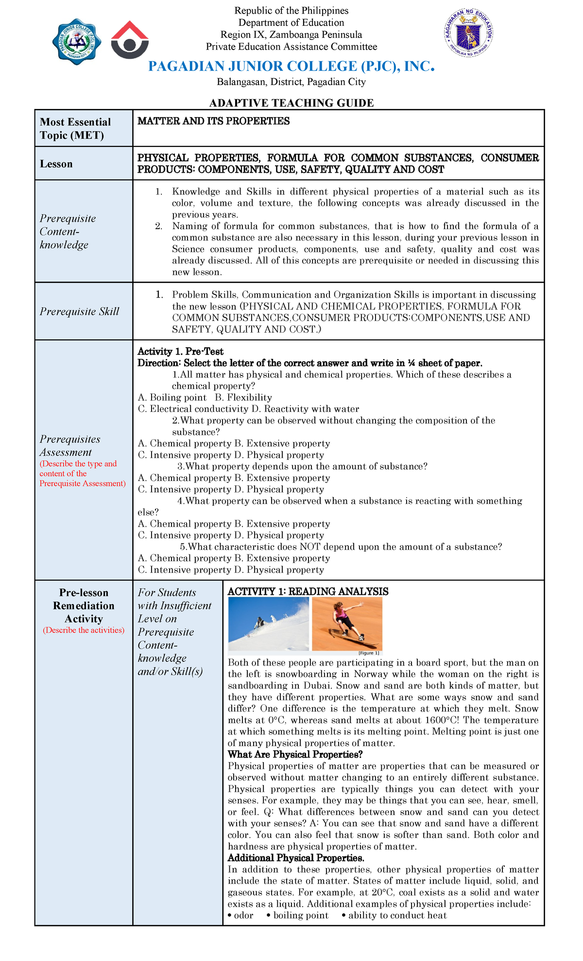 CHEM 1 ATG Lesson 1: Understanding Matter and Its Physical Properties ...