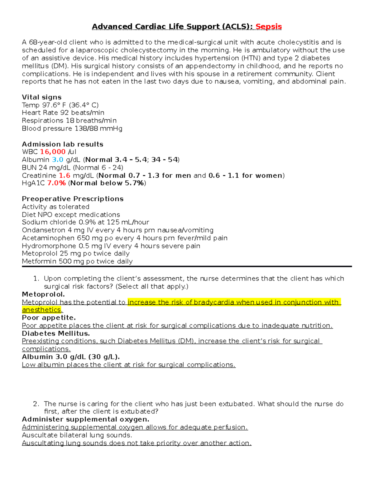 ACLS - Comprehensive Sepsis Case Study Analysis and Management Guide ...