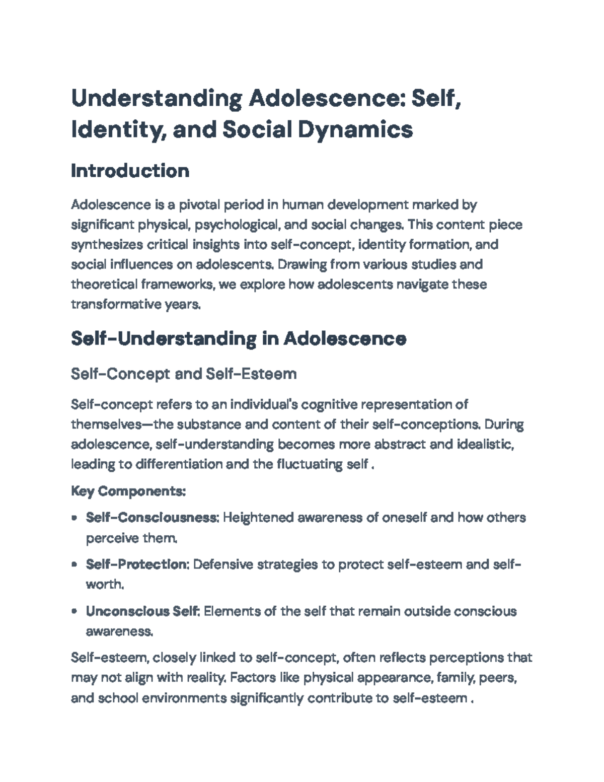 Adolescence: Self, Identity, and Social Dynamics Overview (PSY 201 ...