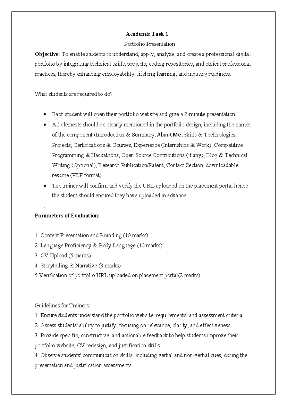CA1 - Digital Portfolio Presentation Guidelines and Evaluation Criteria ...