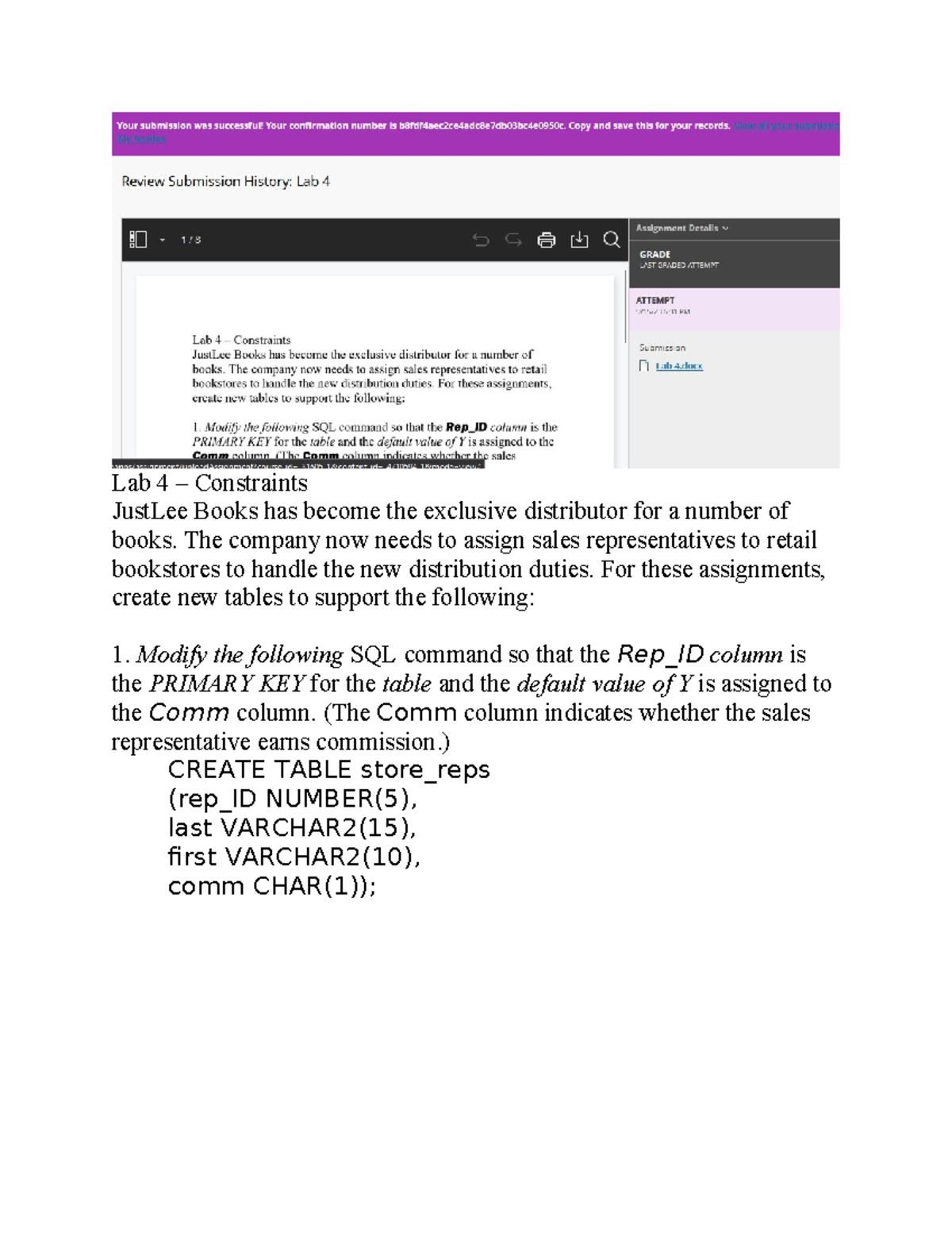 Lab 4 - Chapter Homework: SQL Constraints and Table Modifications - Studocu