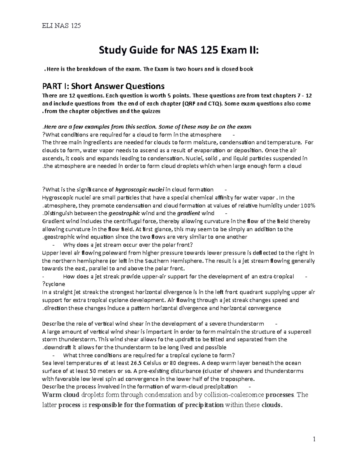 NAS 125 Study Guide for Exam II: Key Concepts and Practice Questions ...