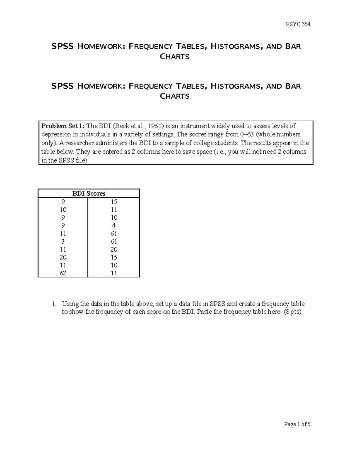 SPSS Homework: Frequency Tables, Histograms & Bar Charts Assign. - Studocu