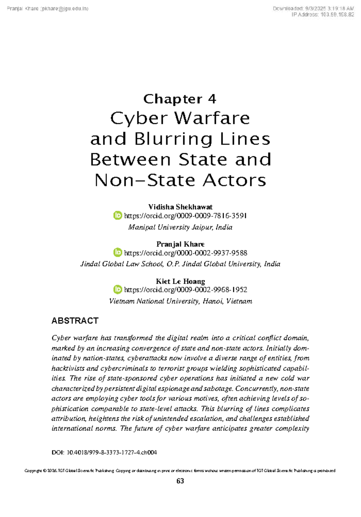 Chapter 4: Cyber Warfare and the Blurring Lines Between State & Non-State Actors - Studocu