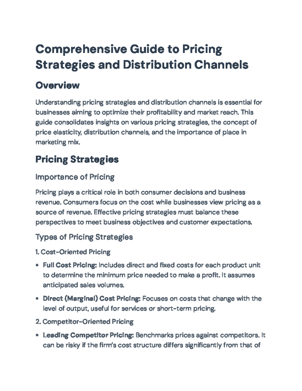 Comprehensive Guide to Pricing Strategies & Distribution Channels ...