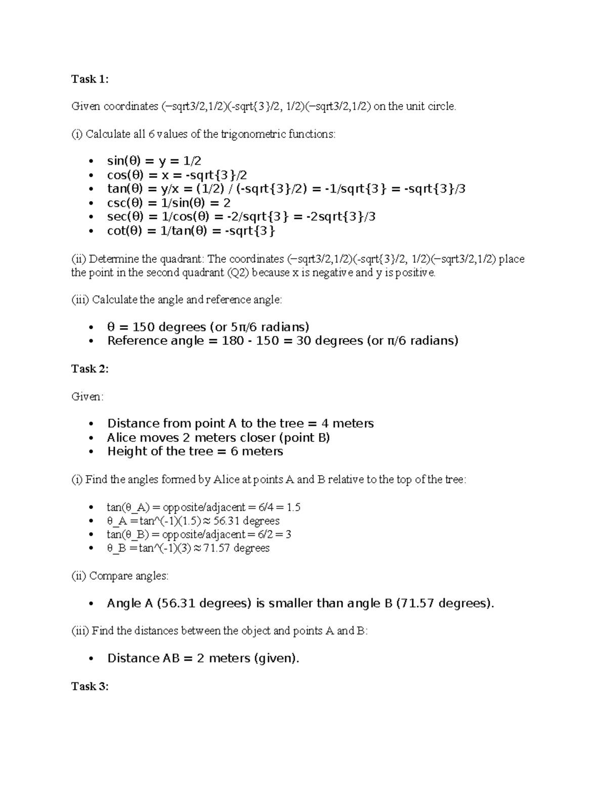 Algebra Unit 6: Assignment Solutions and Trigonometric Functions - Studocu