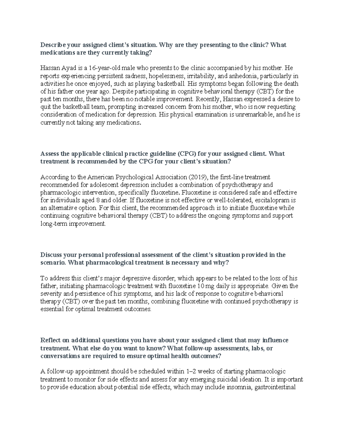 Discussion Post #6: Clinical Assessment & Treatment for Adolescent ...