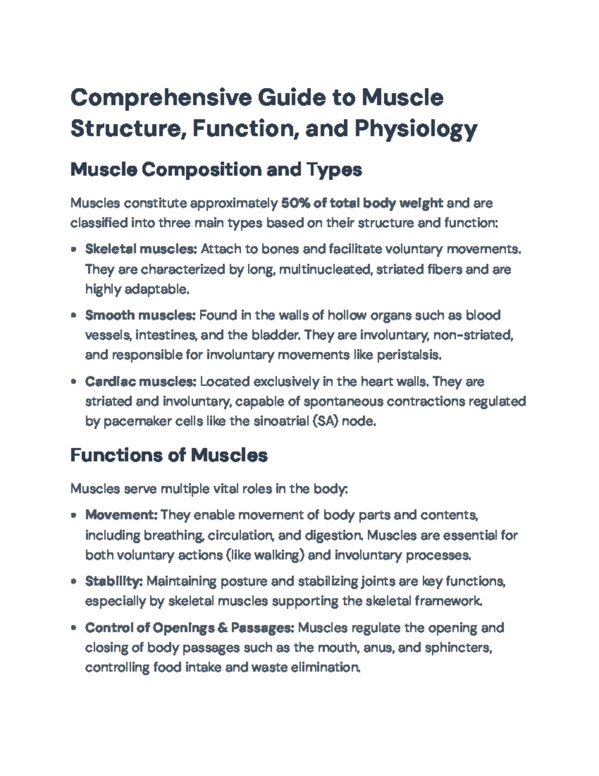 Comprehensive Overview of Muscle Structure and Function (BIO 101) - Studocu