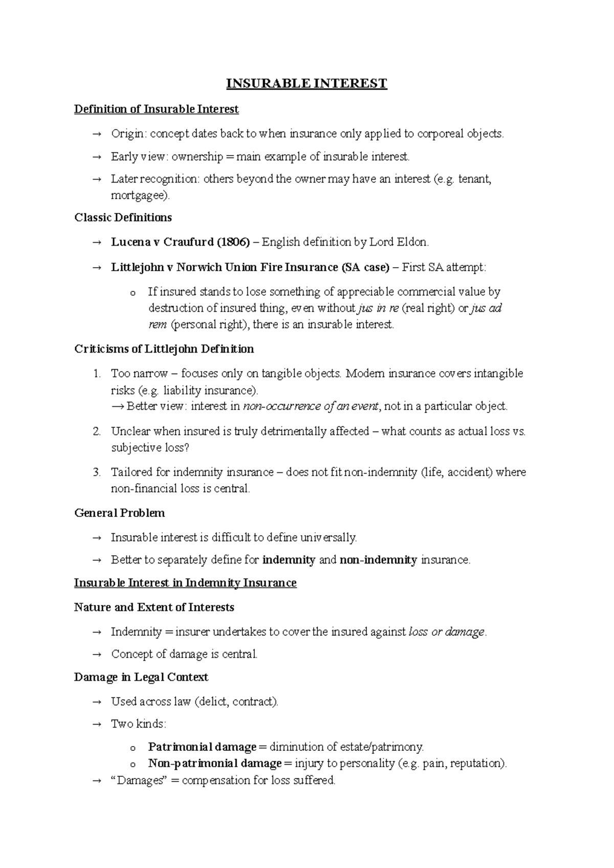 INS 101: Understanding Insurable Interest in Insurance Law - Studocu