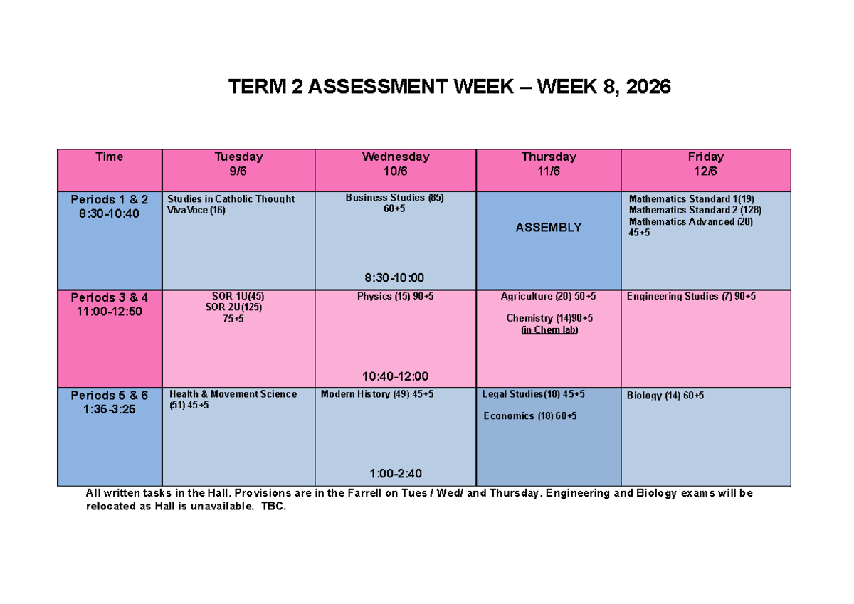 Year 12 Term 2 Assessment Week Schedule 2026 - Studocu