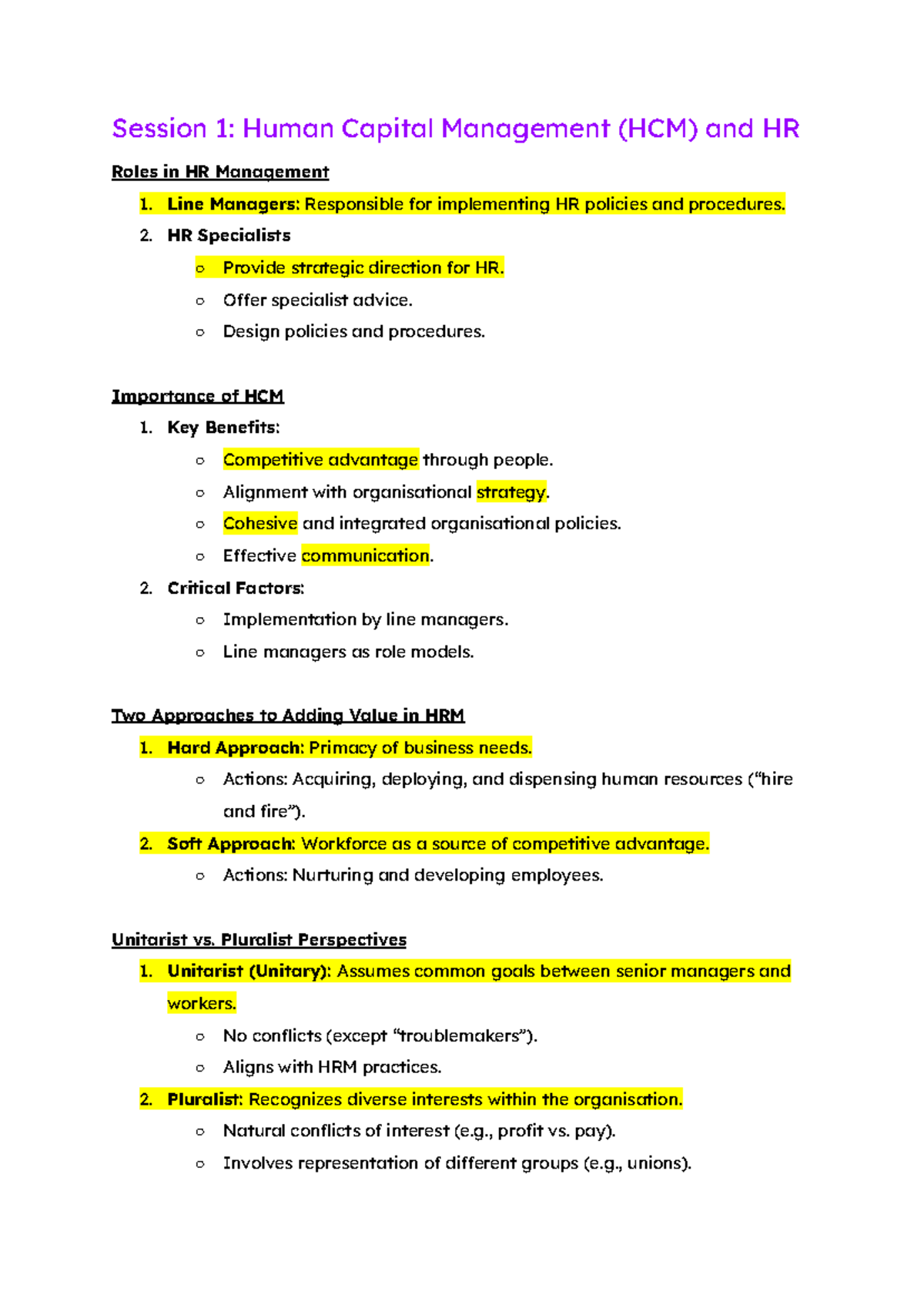 Human Capital Management (HCM) Summary Notes for HRM 1 - Studocu