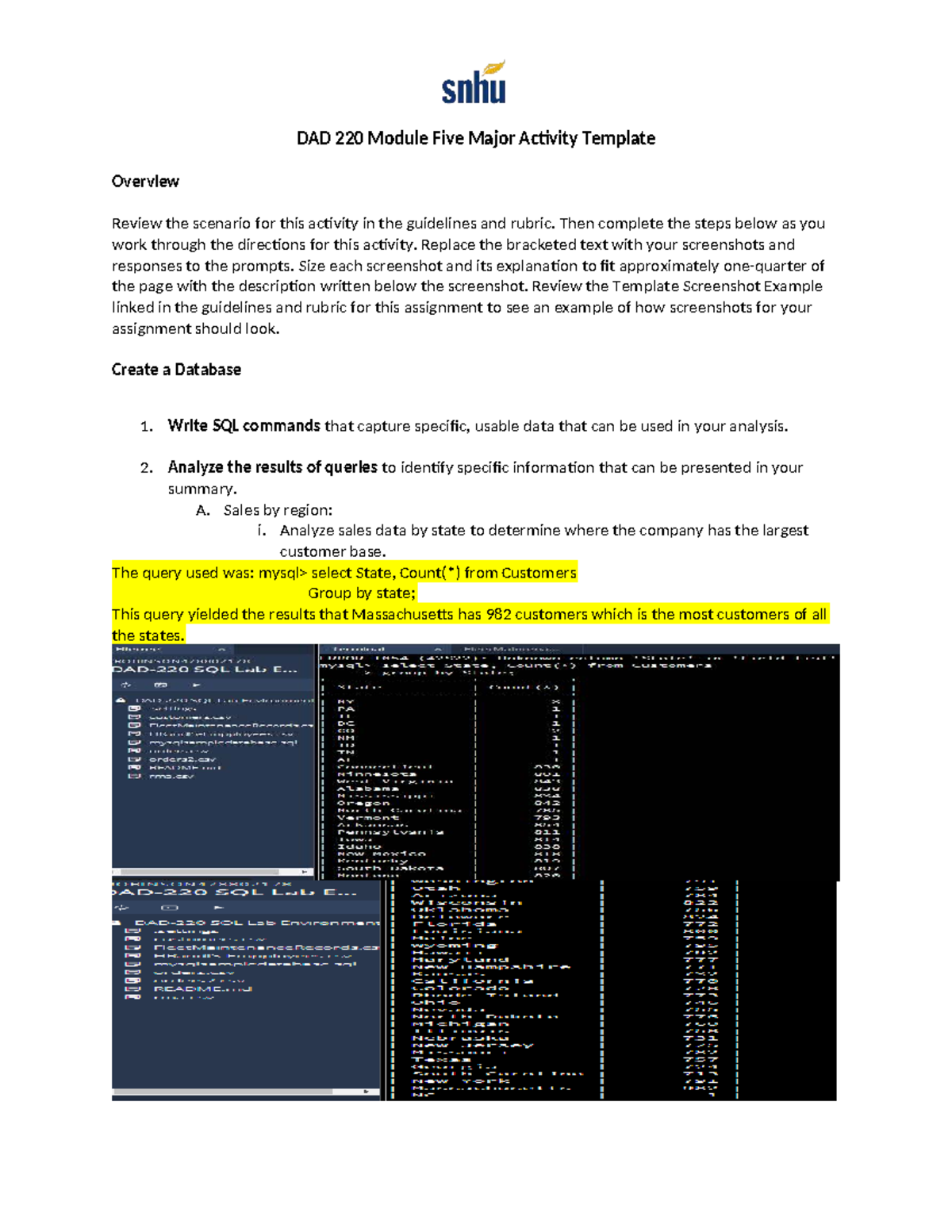 DAD 220 Module Five Major Activity Robinson - DAD 220 Module Five Major ...