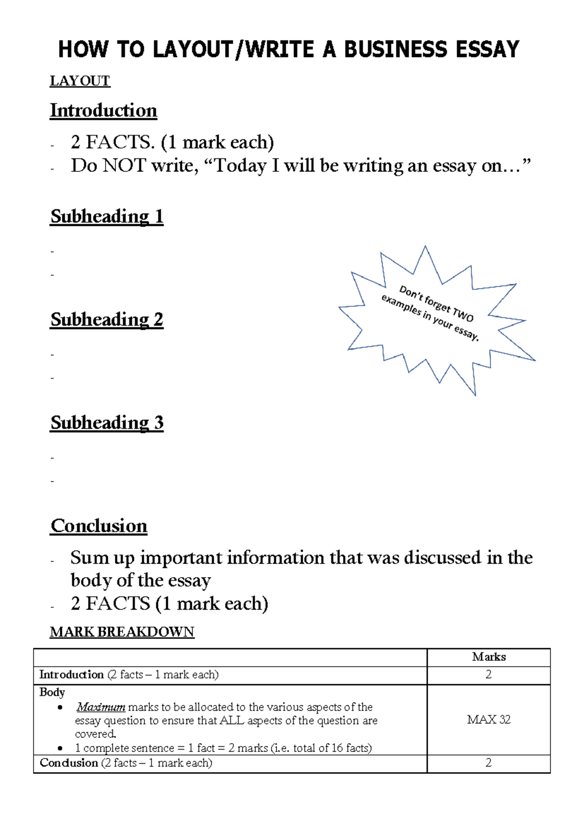 BUS 101 - Business Essay Layout Guide for Writing Success - Studocu
