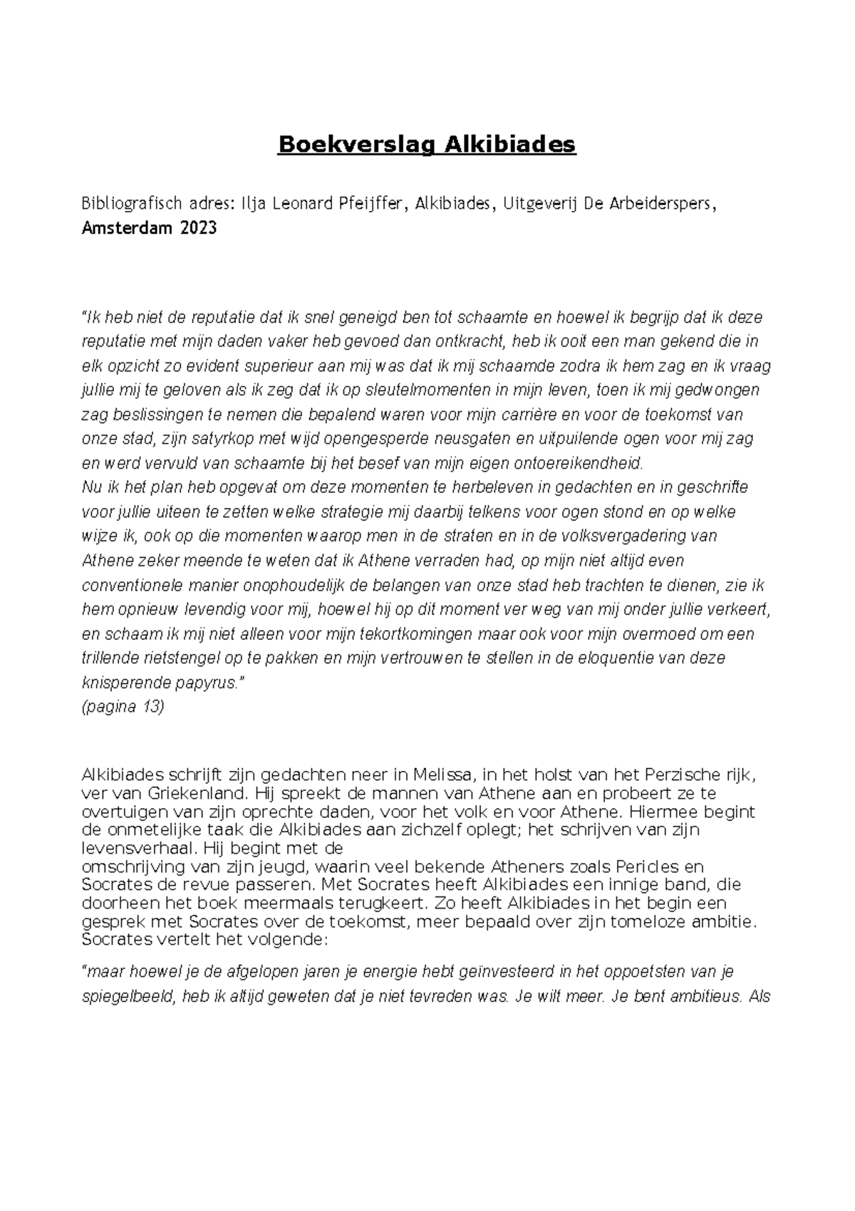Boekverslag: Alkibiades (ILP-101) - Een Analyse van Pfeijffer's Roman ...