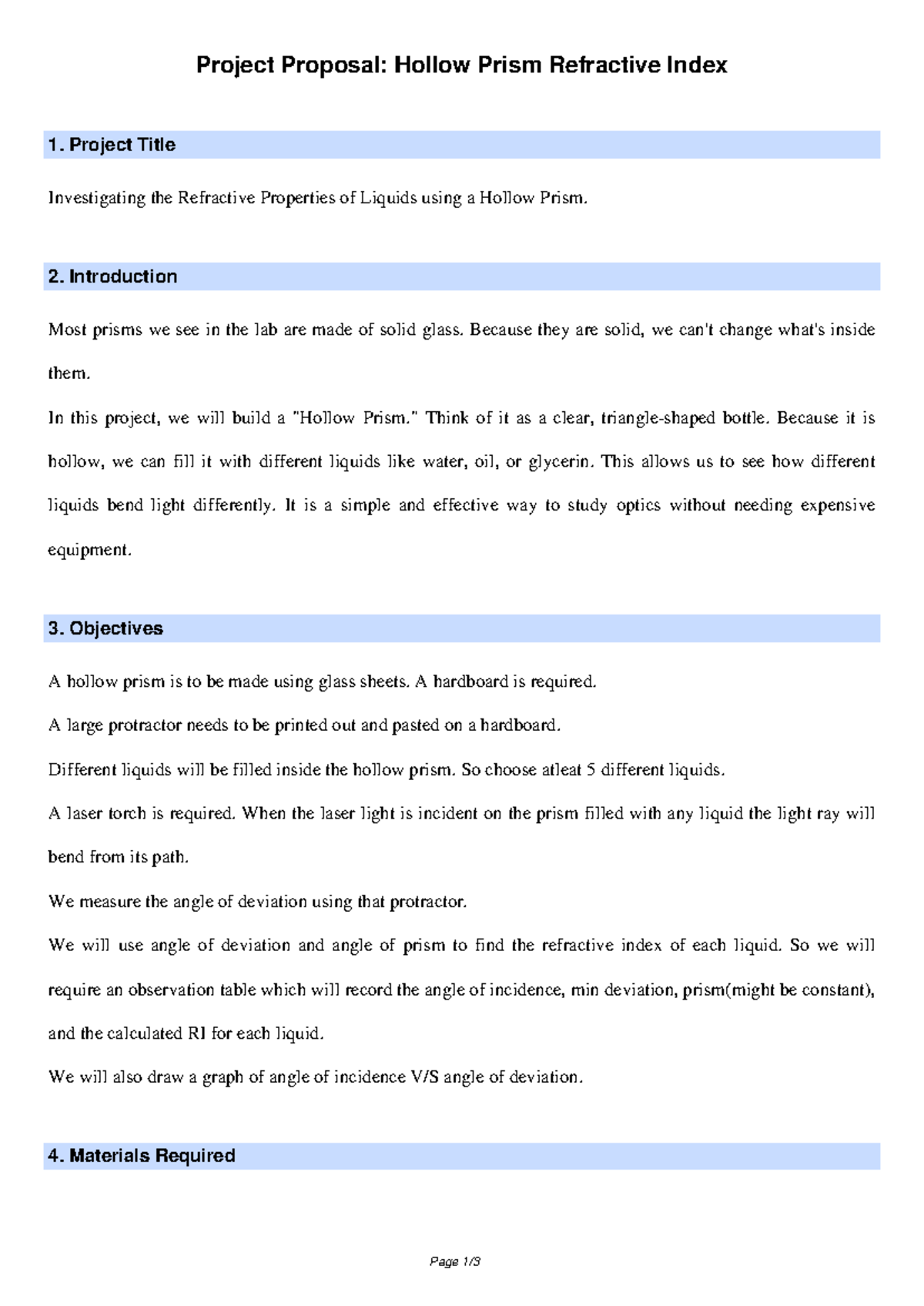 Project Proposal: Investigating Refractive Index with Hollow Prism ...