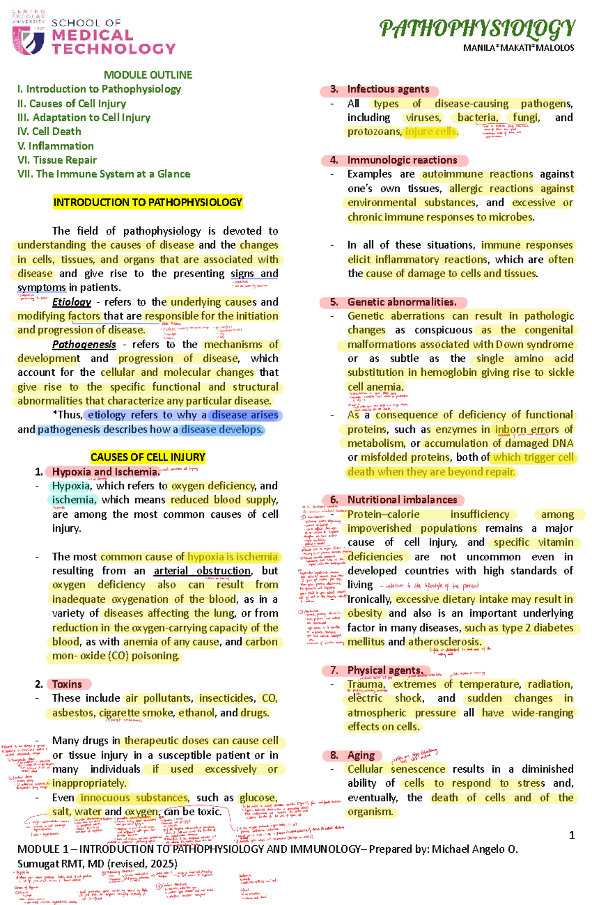 PATHOPHYSIOLOGY MODULE 1: CELL INJURY, INFLAMMATION & IMMUNITY - Studocu