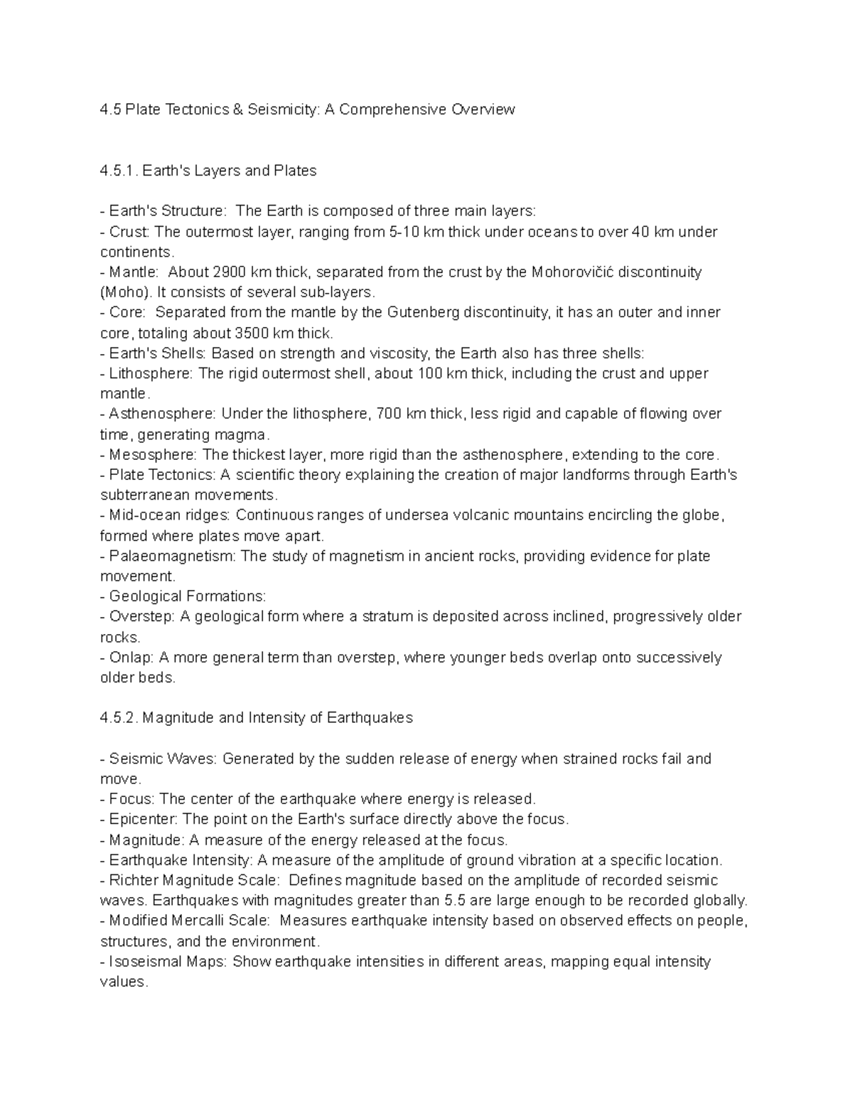 Hand out geology - 4 Plate Tectonics & Seismicity: A Comprehensive ...