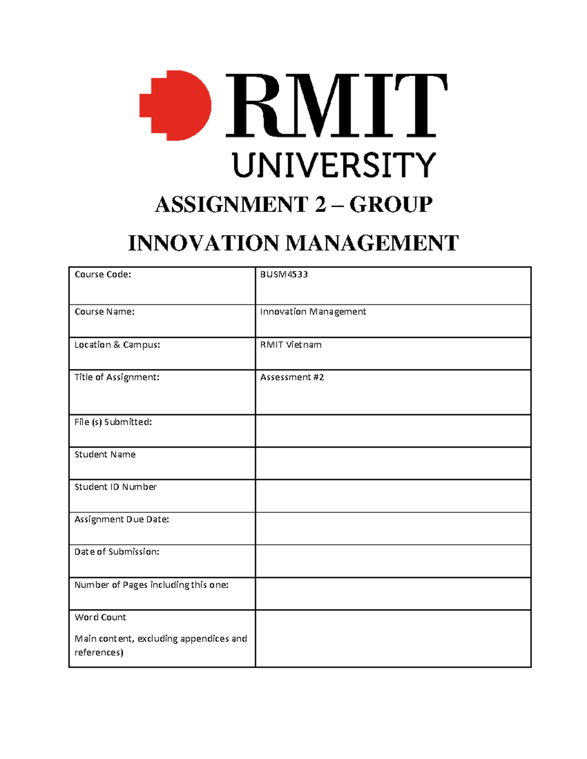 Assignment 2 Sample HD Innovation Management BUSM4533 - ASSIGNMENT 2 ...
