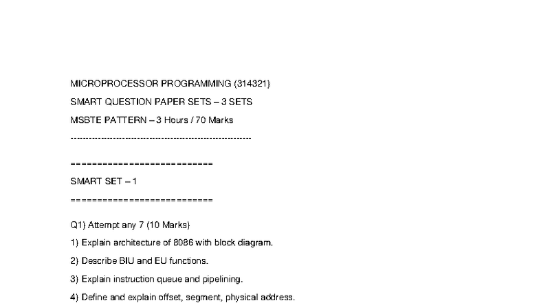 Microprocessor Programming (314321) Smart Question Paper Sets 3 - Studocu